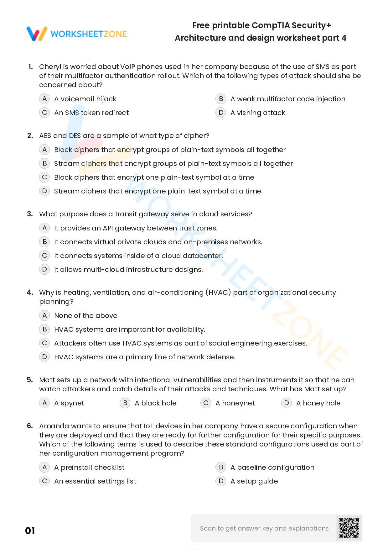 Free printable CompTIA Security+ Architecture and design worksheet part ...