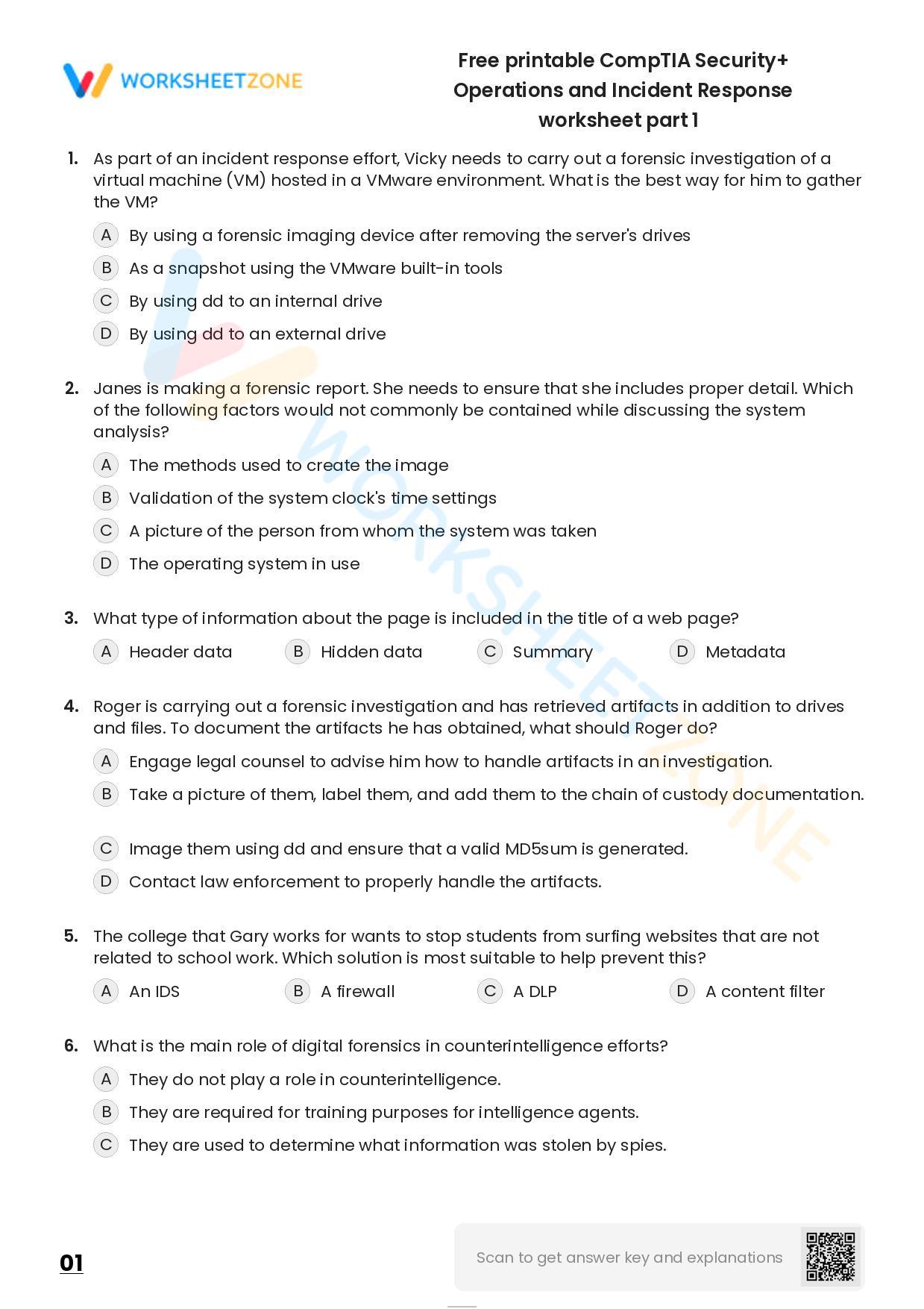 Free printable CompTIA Security+ Operations and Incident Response ...