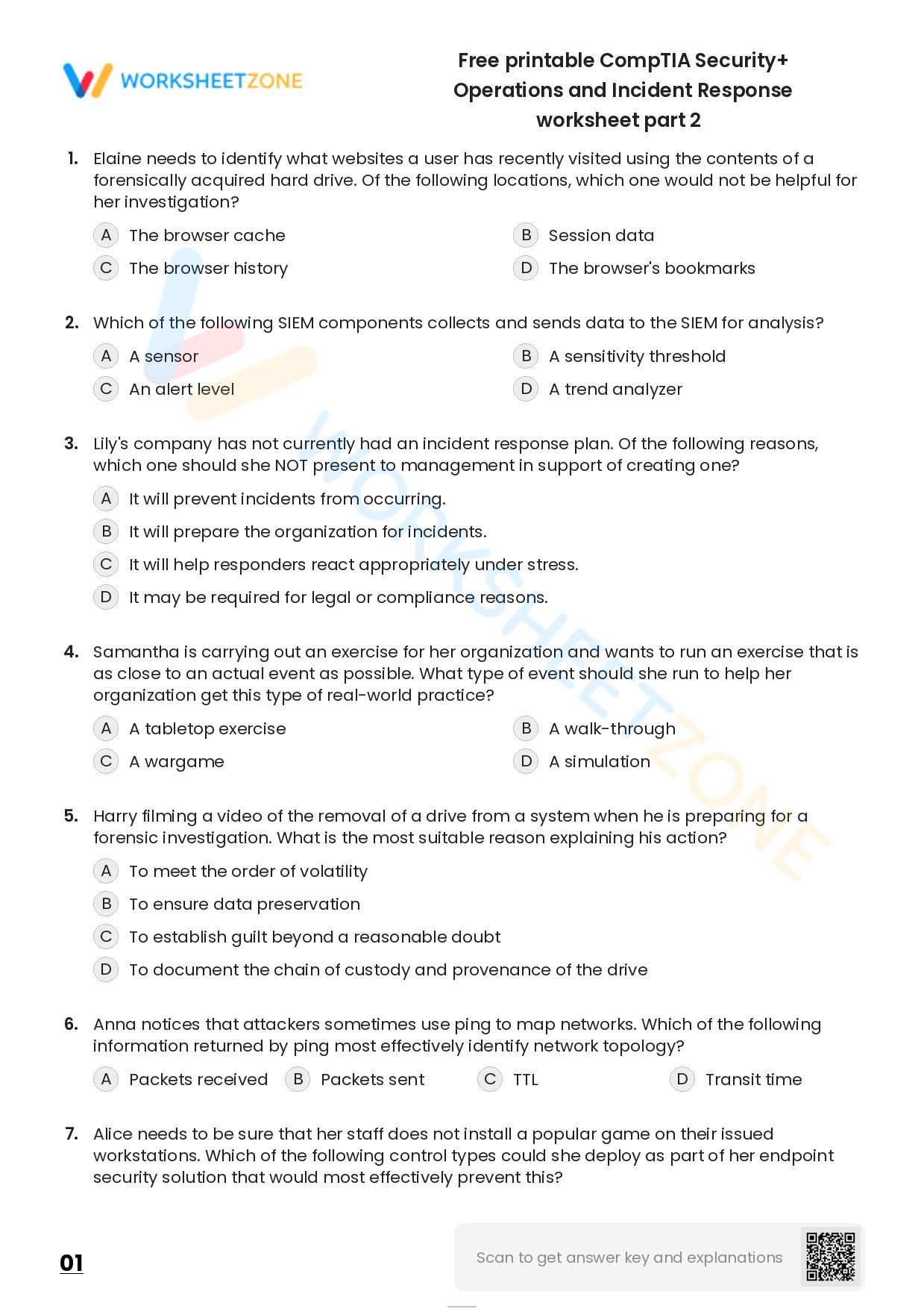 Free printable CompTIA Security+ Operations and Incident Response ...