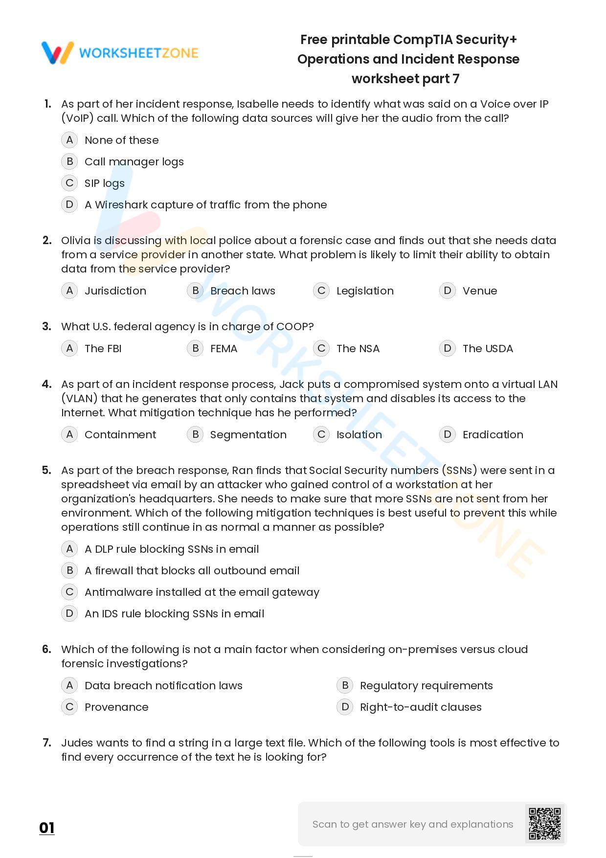 Free printable CompTIA Security+ Operations and Incident Response ...