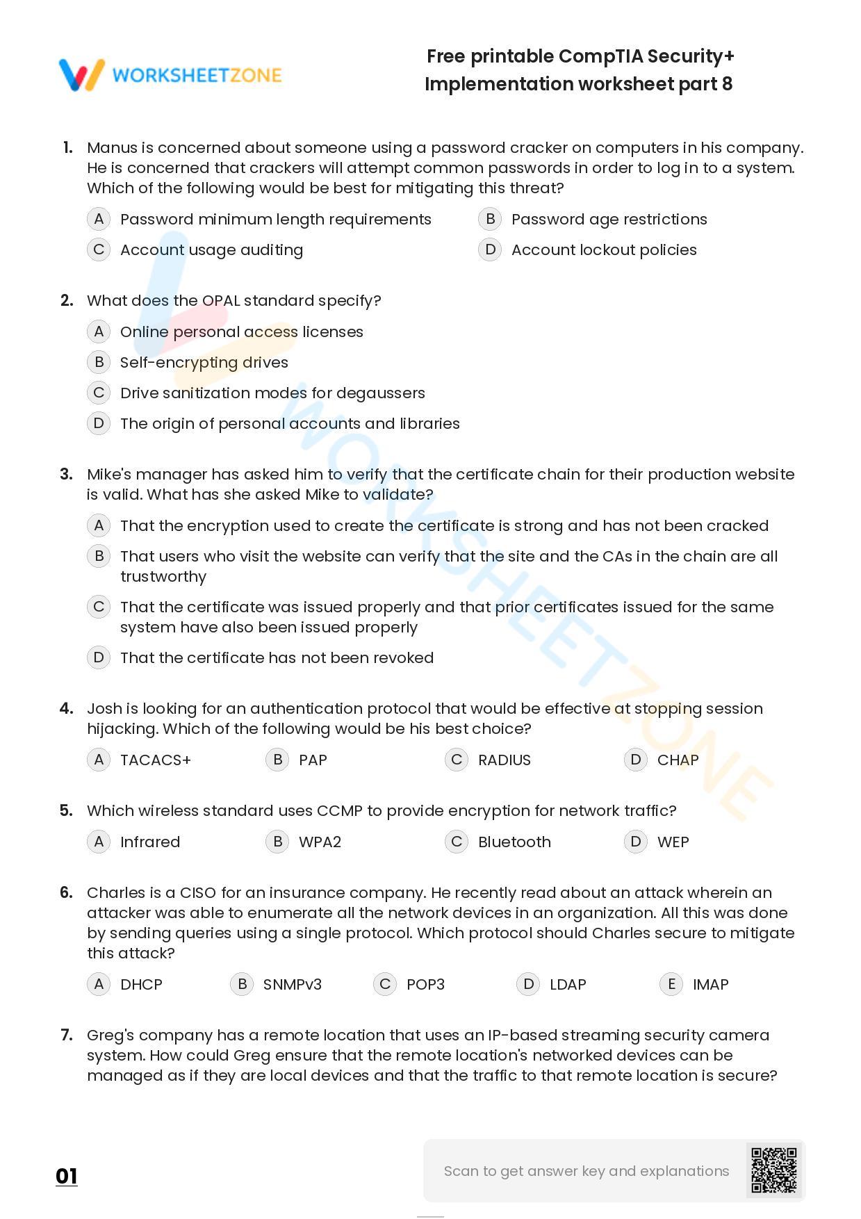Free Printable CompTIA Security+ Implementation Worksheet Part 8