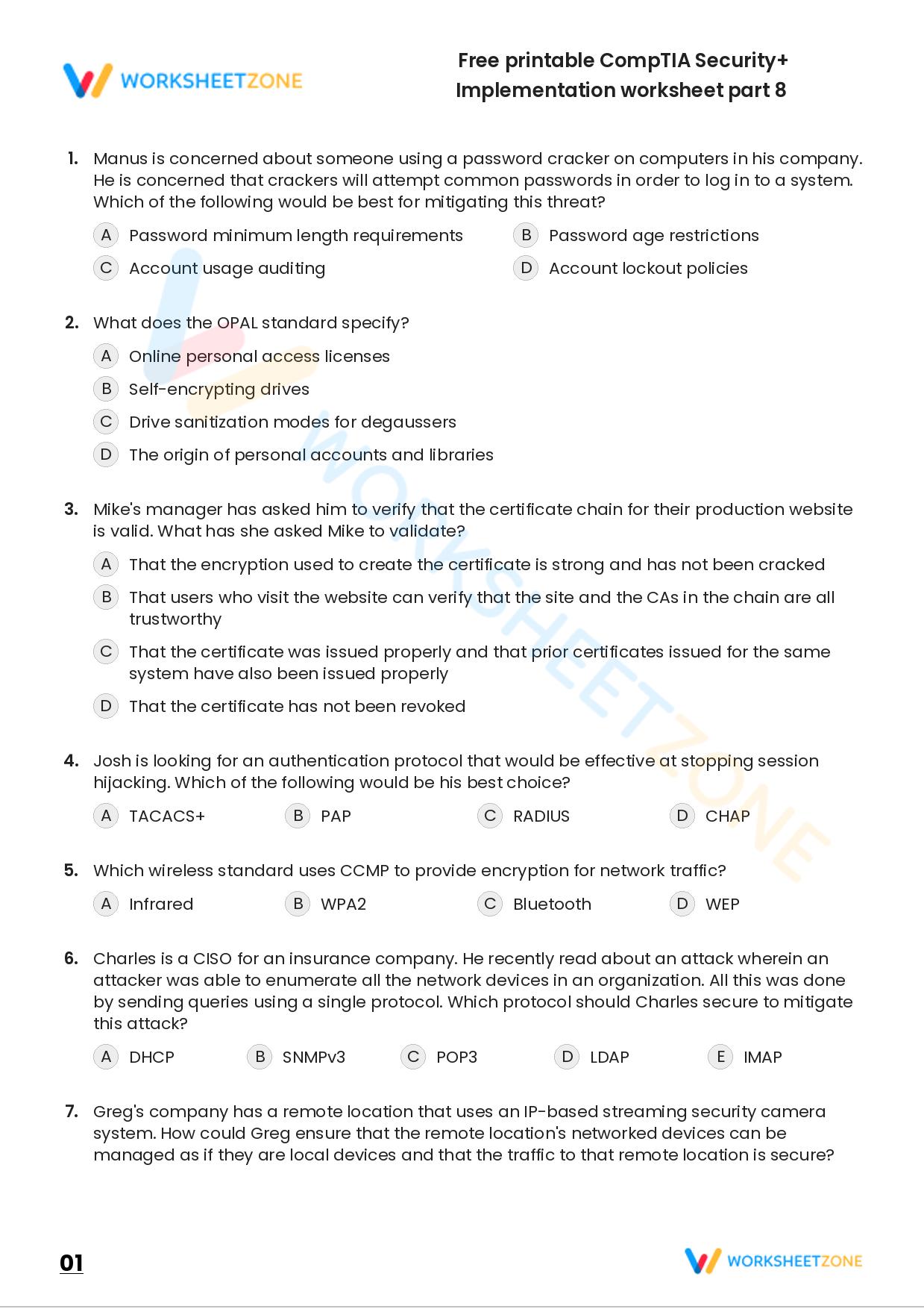 Free printable CompTIA Security+ Implementation worksheet part 8 ...