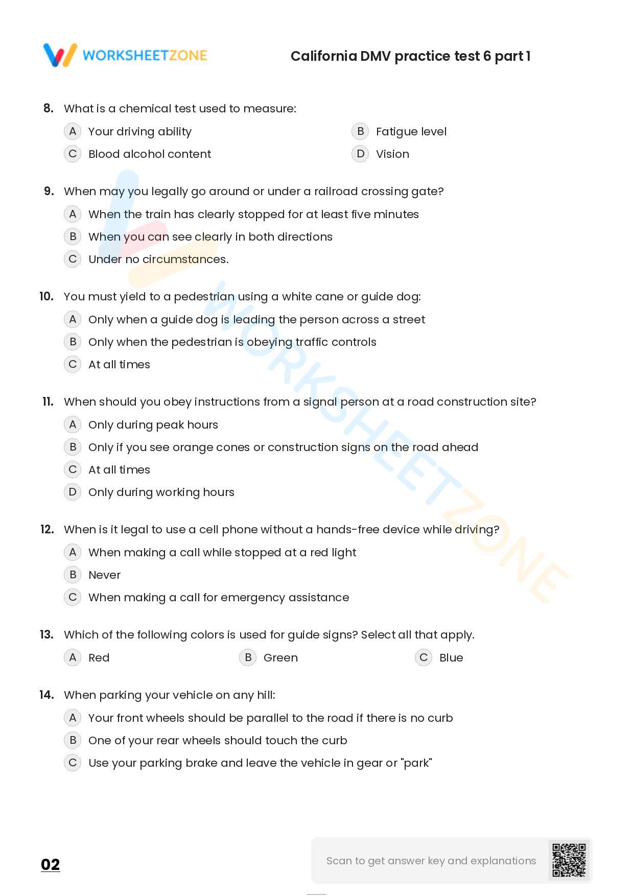 Free Printable California DMV Practice Test Part Worksheet, 42% OFF