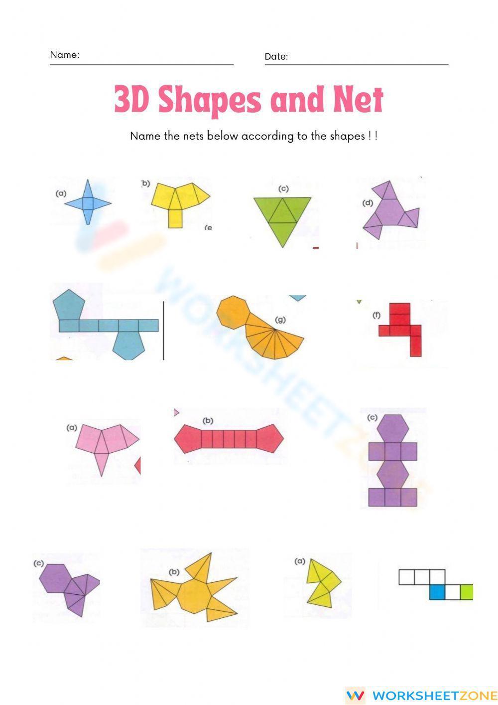 3d SHAPES AND NET Worksheet 3d SHAPES AND NET Worksheet
