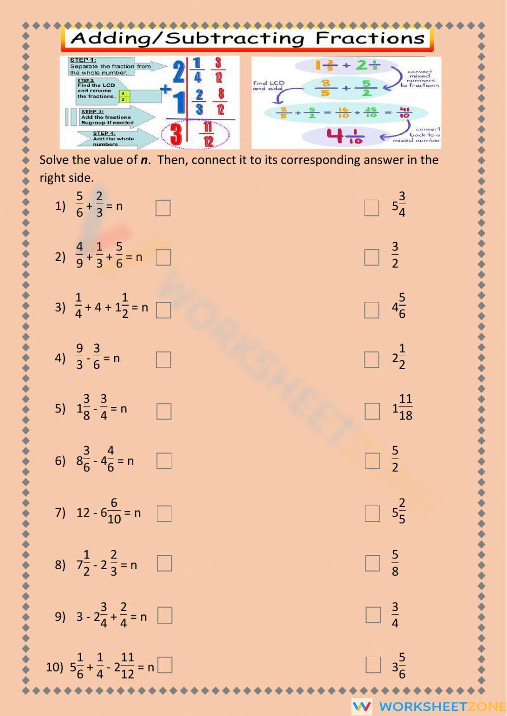 Addition Subtraction Of Fractions Worksheet Addition Subtraction Of Fractions Worksheet