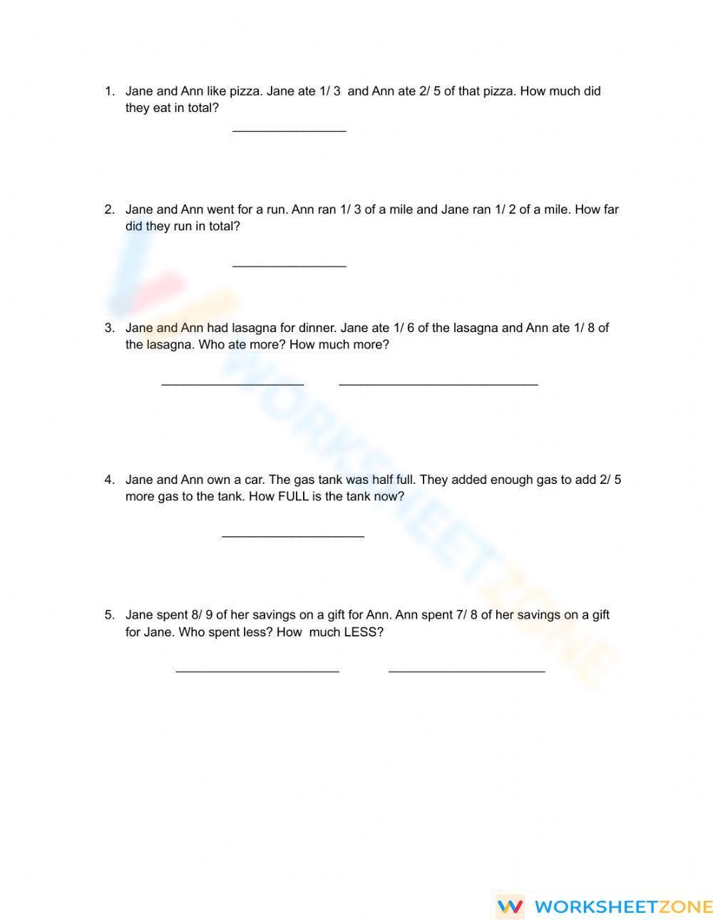 Adding And Subtracting Fractions With Unlike Denominators Word
