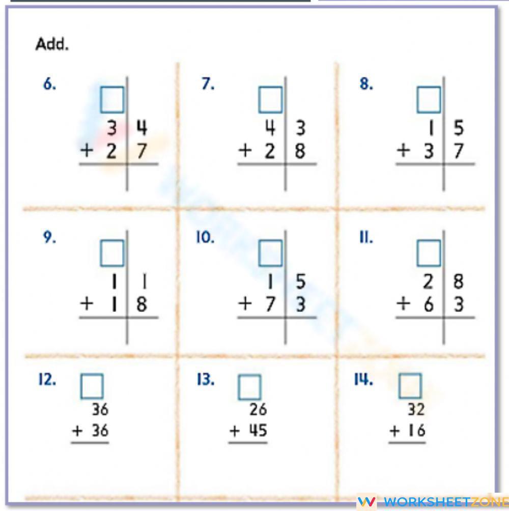 Adding Two Digit Numbers Worksheet