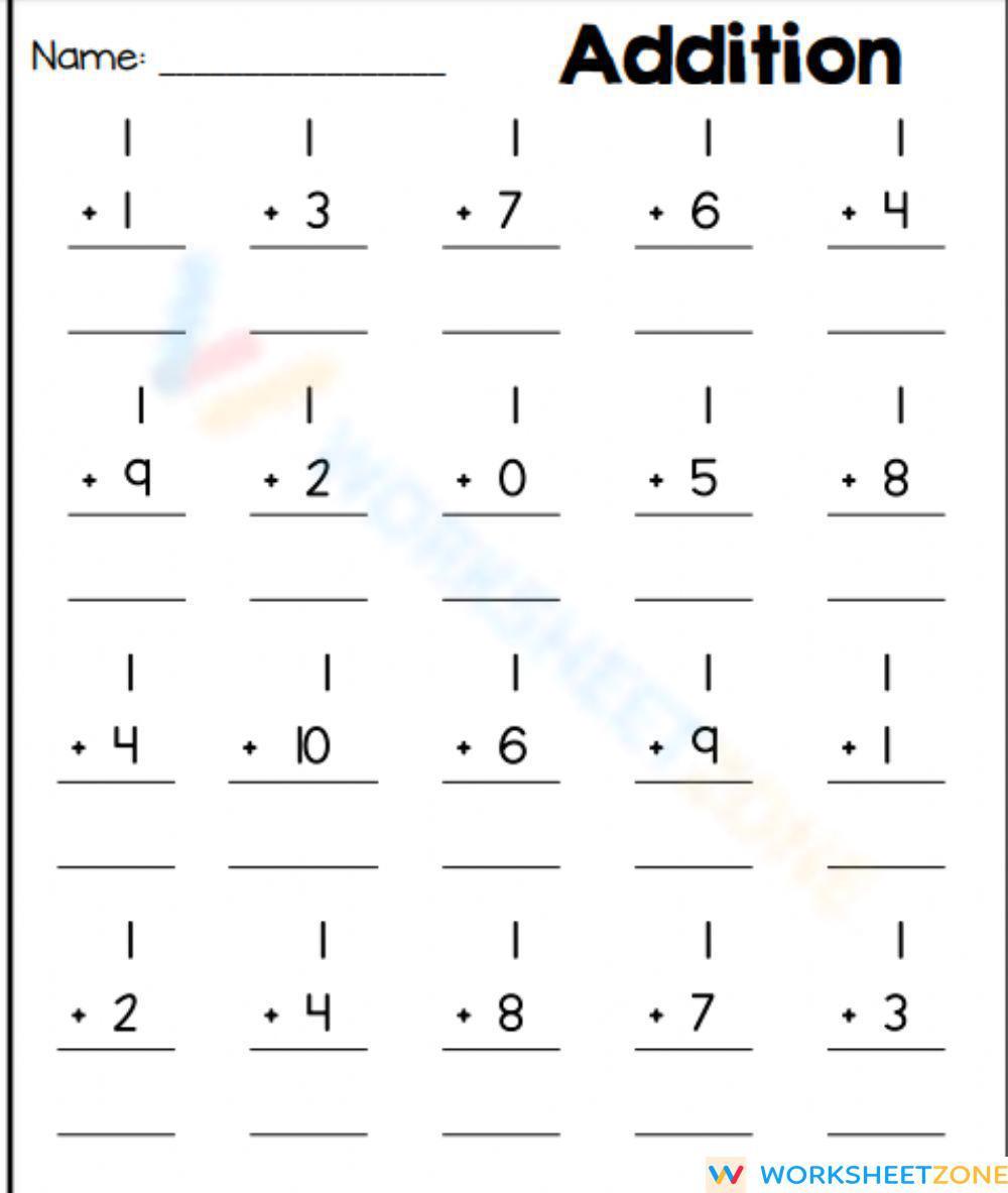 Addition Practice -- Adding 1 Worksheet