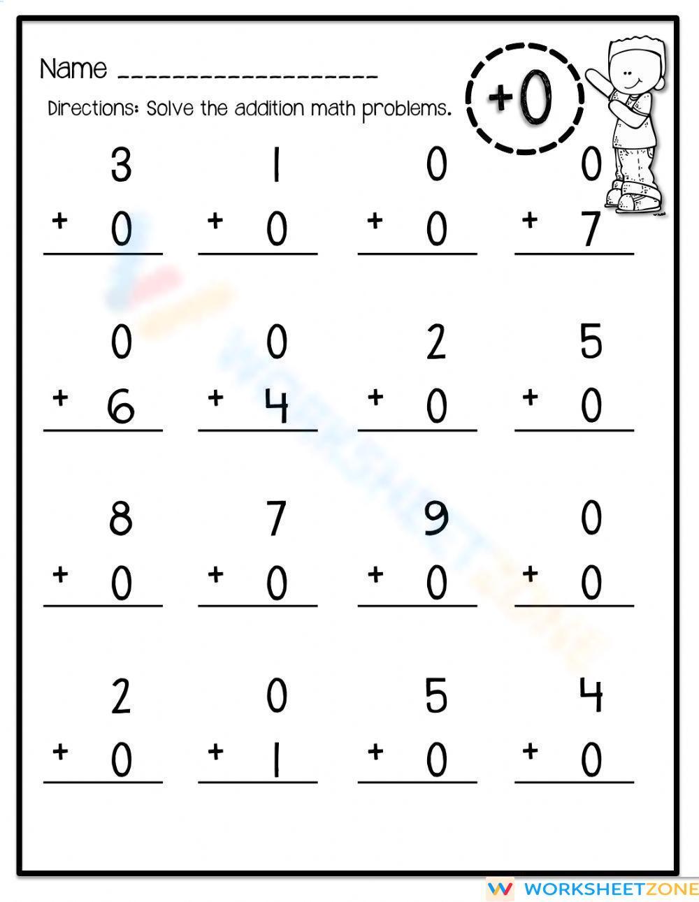 Adding By 0 Worksheet