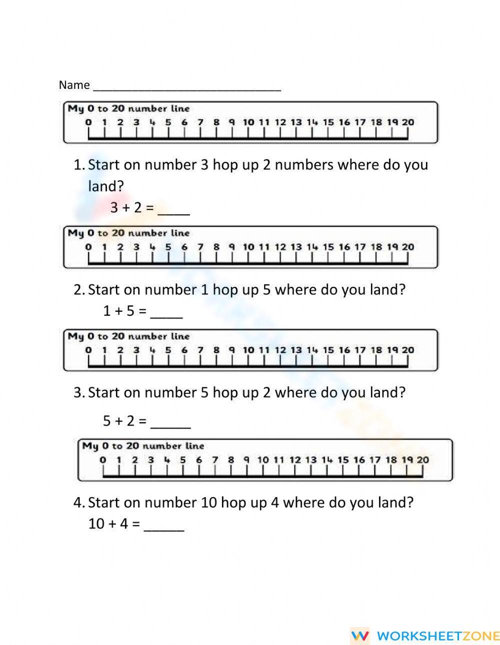 Using A Number Line To Count Up Worksheet