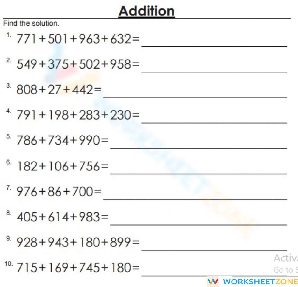 Maths additon | Worksheet Zone
