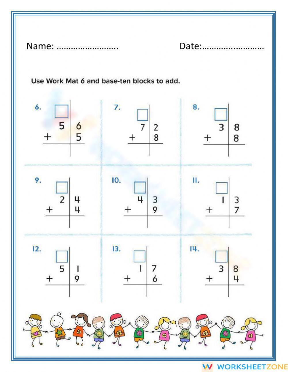 Add One – Digit Number To Two-digit Number By Regrouping Worksheet