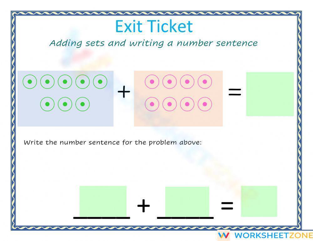 Exit Ticket for Addition with Number Sentences | Worksheet Zone