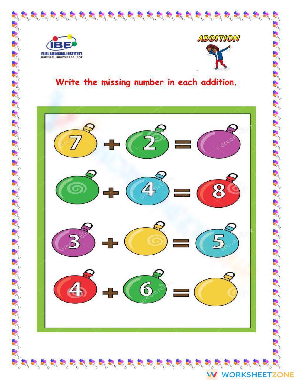 Write The Missing Number In Each ADDITION Worksheet Write The Missing Number In Each ADDITION Worksheet