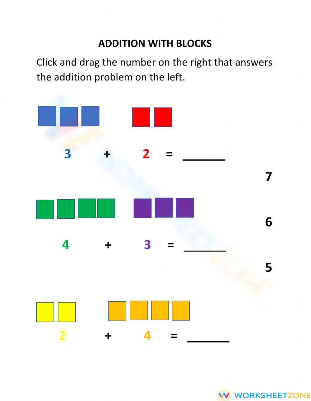 Addition With Blocks Worksheet Addition With Blocks Worksheet
