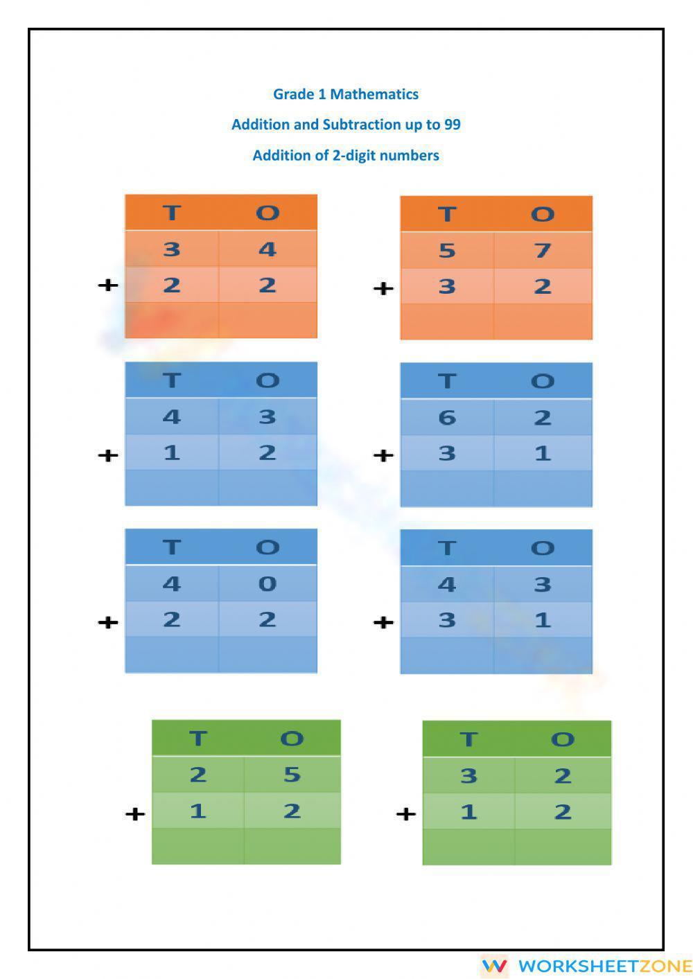 Addition Of 2 digit Numbers Worksheet