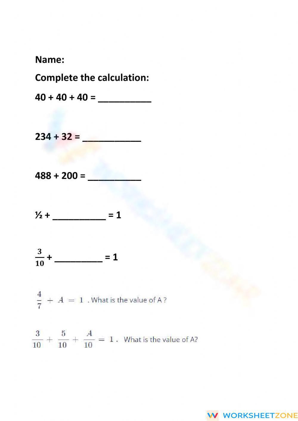 Math Worksheet