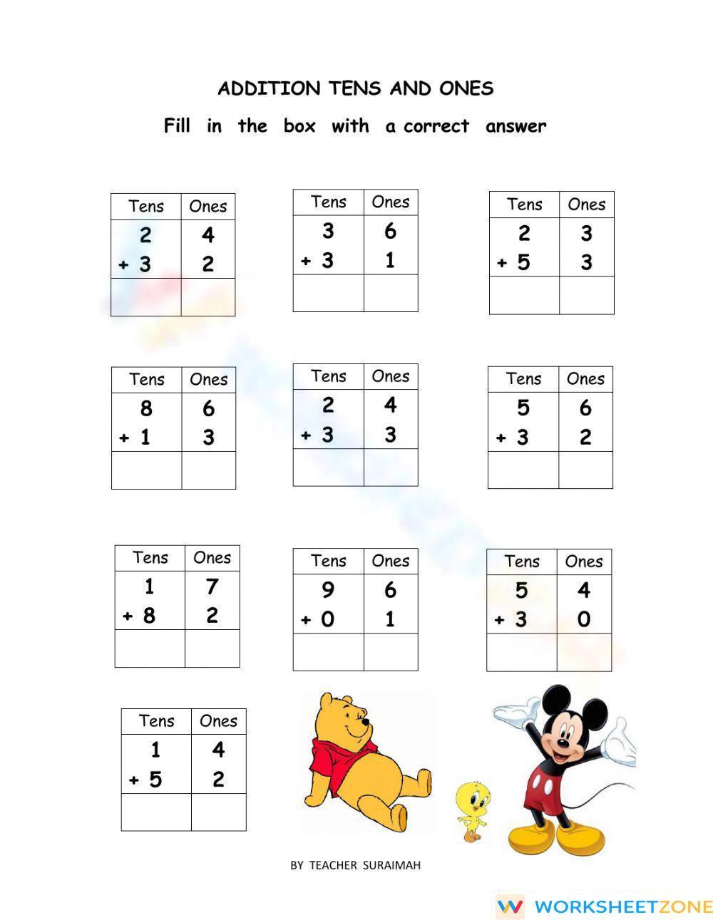 Addition With Tens And Ones Worksheet Addition With Tens And Ones Worksheet