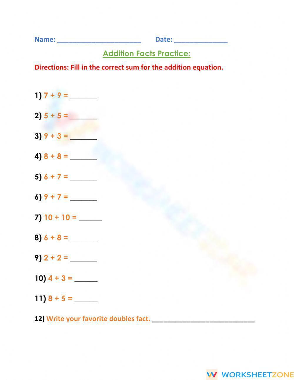Math Addition Worksheet Worksheet