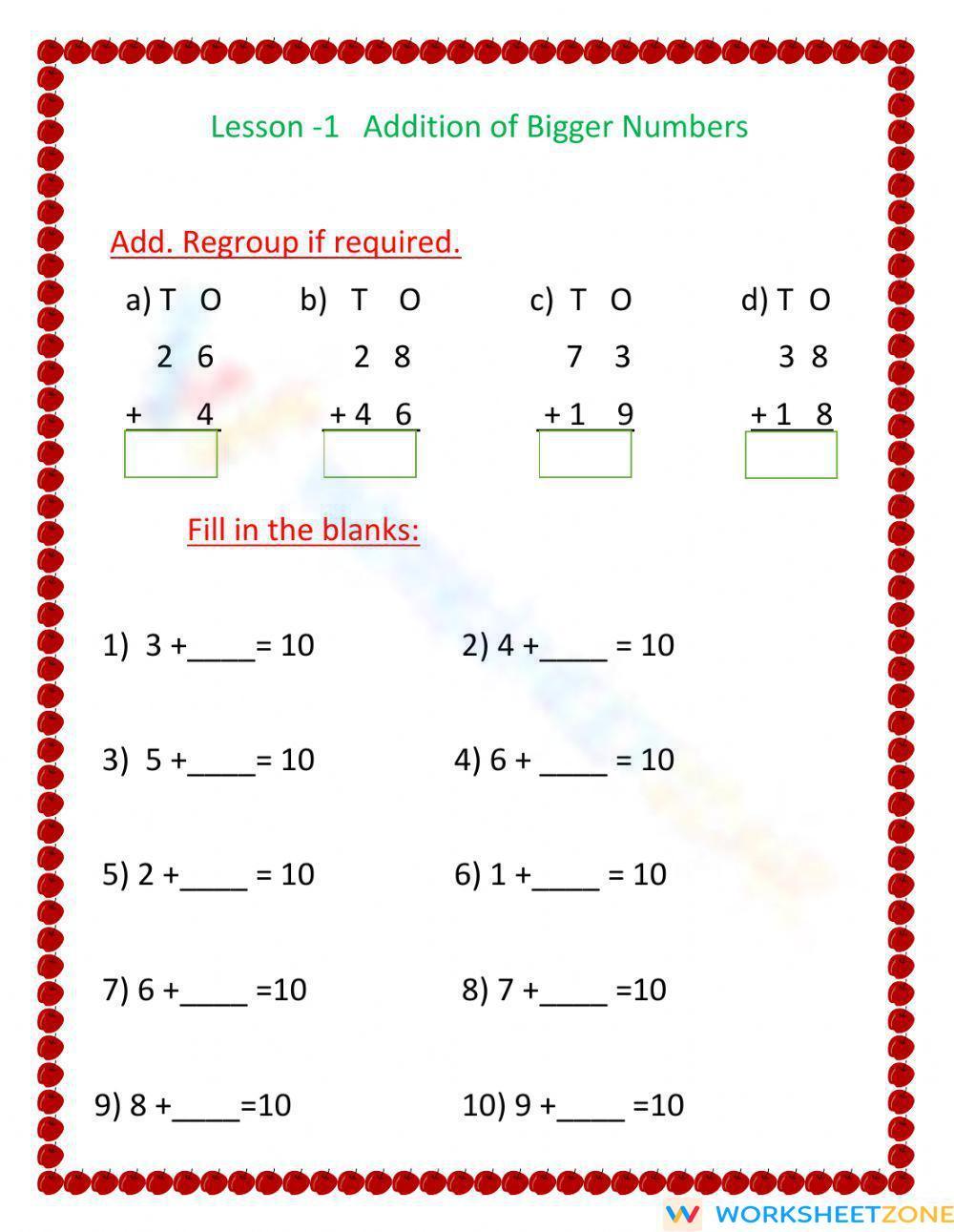 Addition Of Bigger Numbers Worksheet Addition Of Bigger Numbers Worksheet