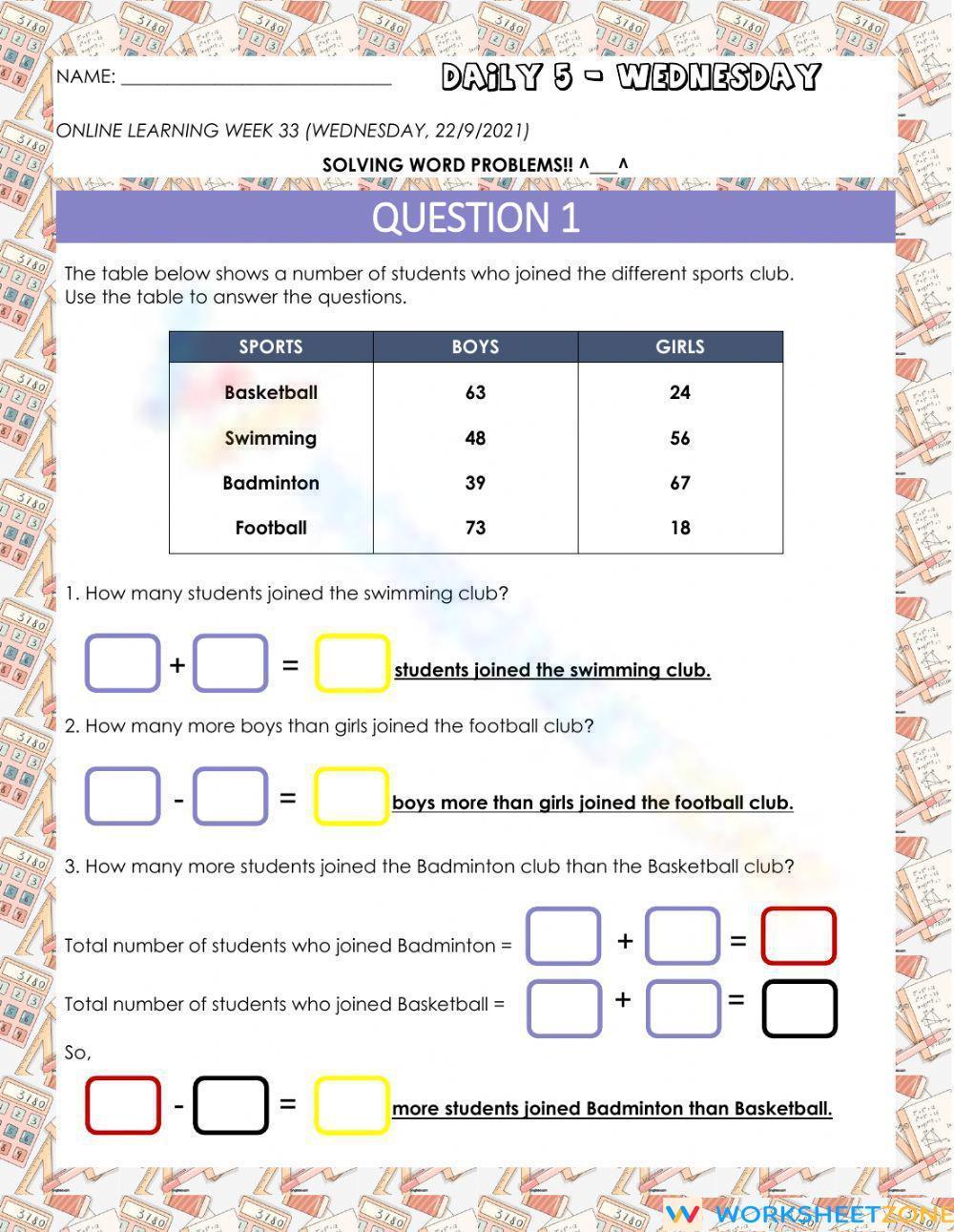 Solving Word Problems Worksheet