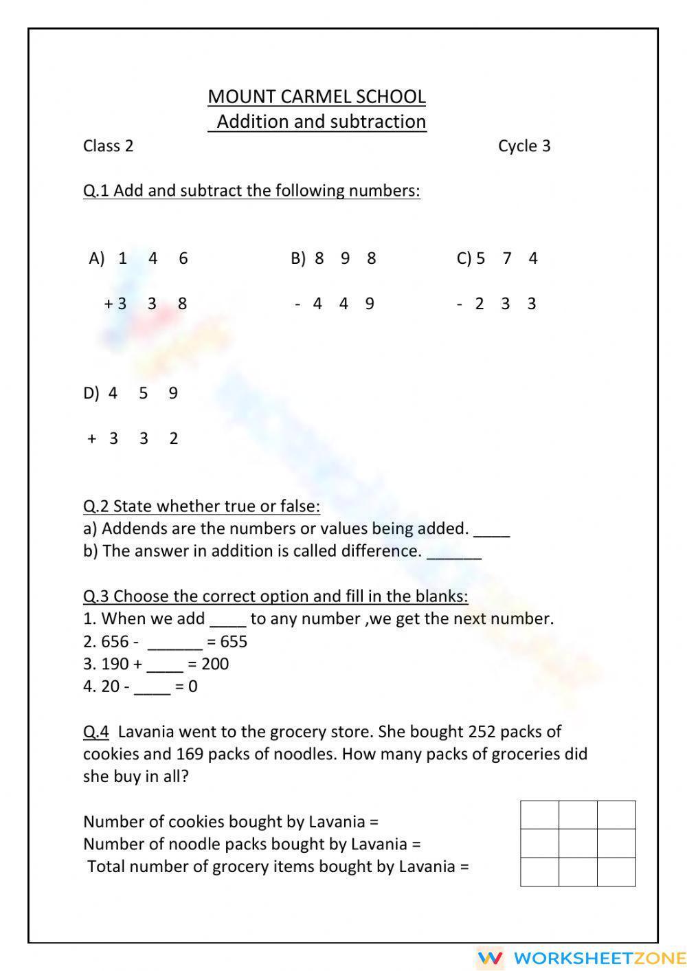 Math Assessment Worksheet