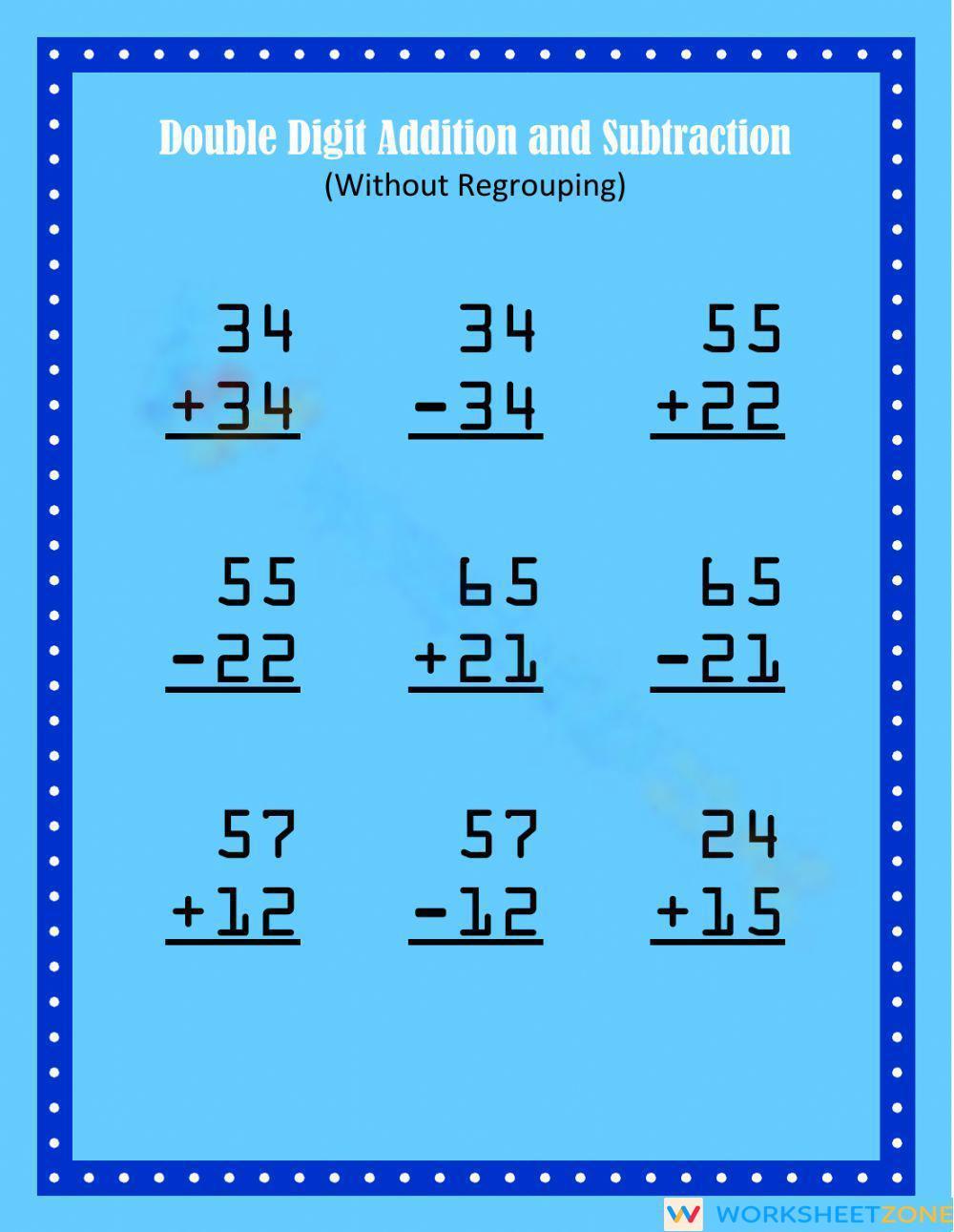 Double Digit Addition And Subtraction Set 4 Worksheet