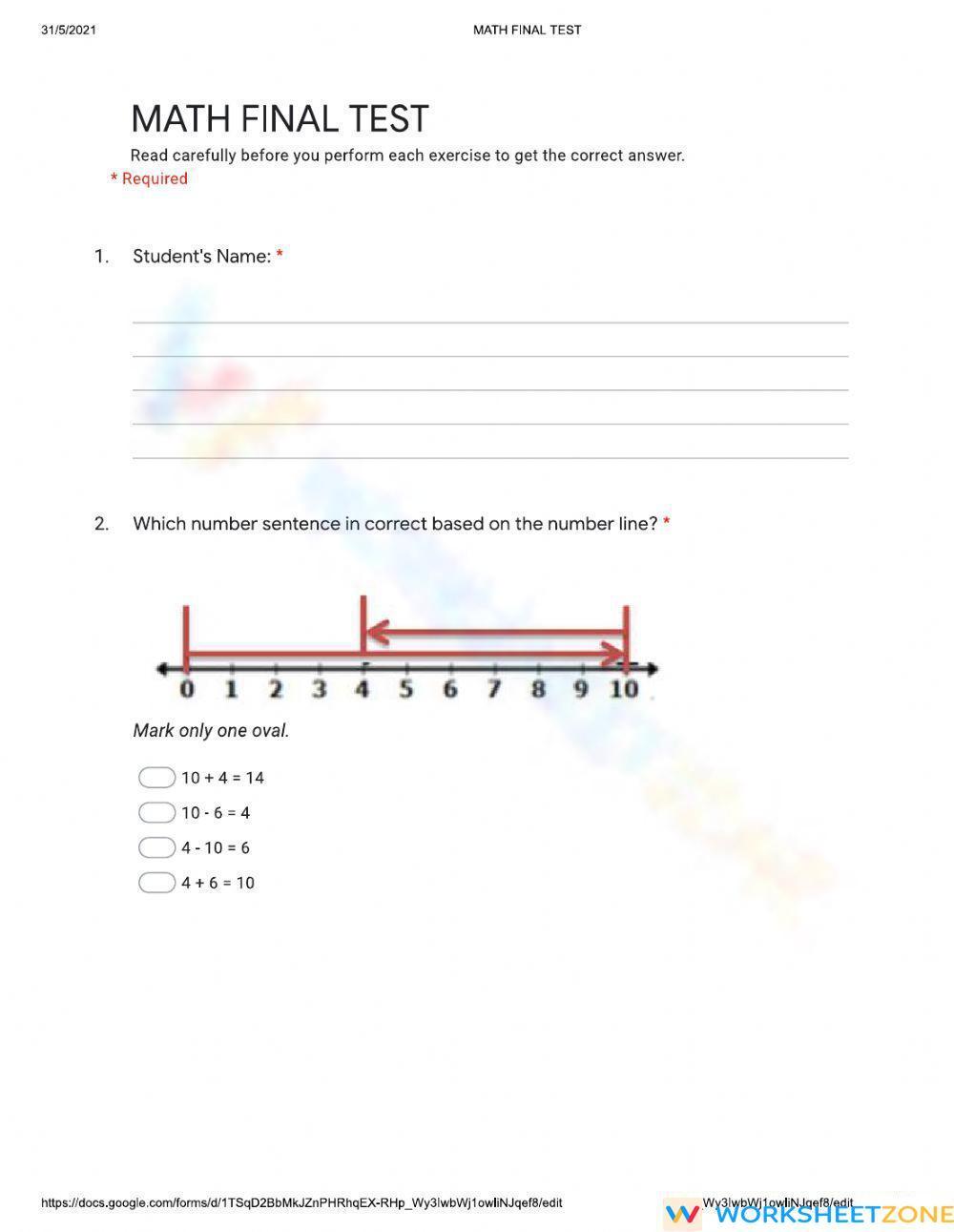 Find Math Test Worksheet