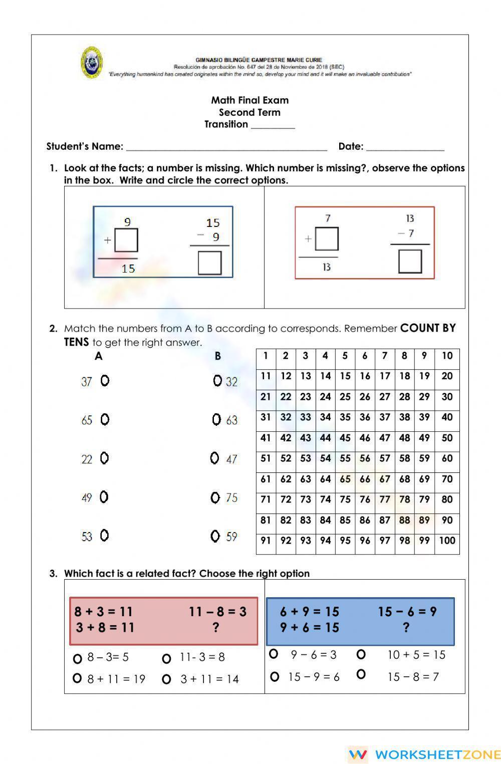Second Term Exam Worksheet