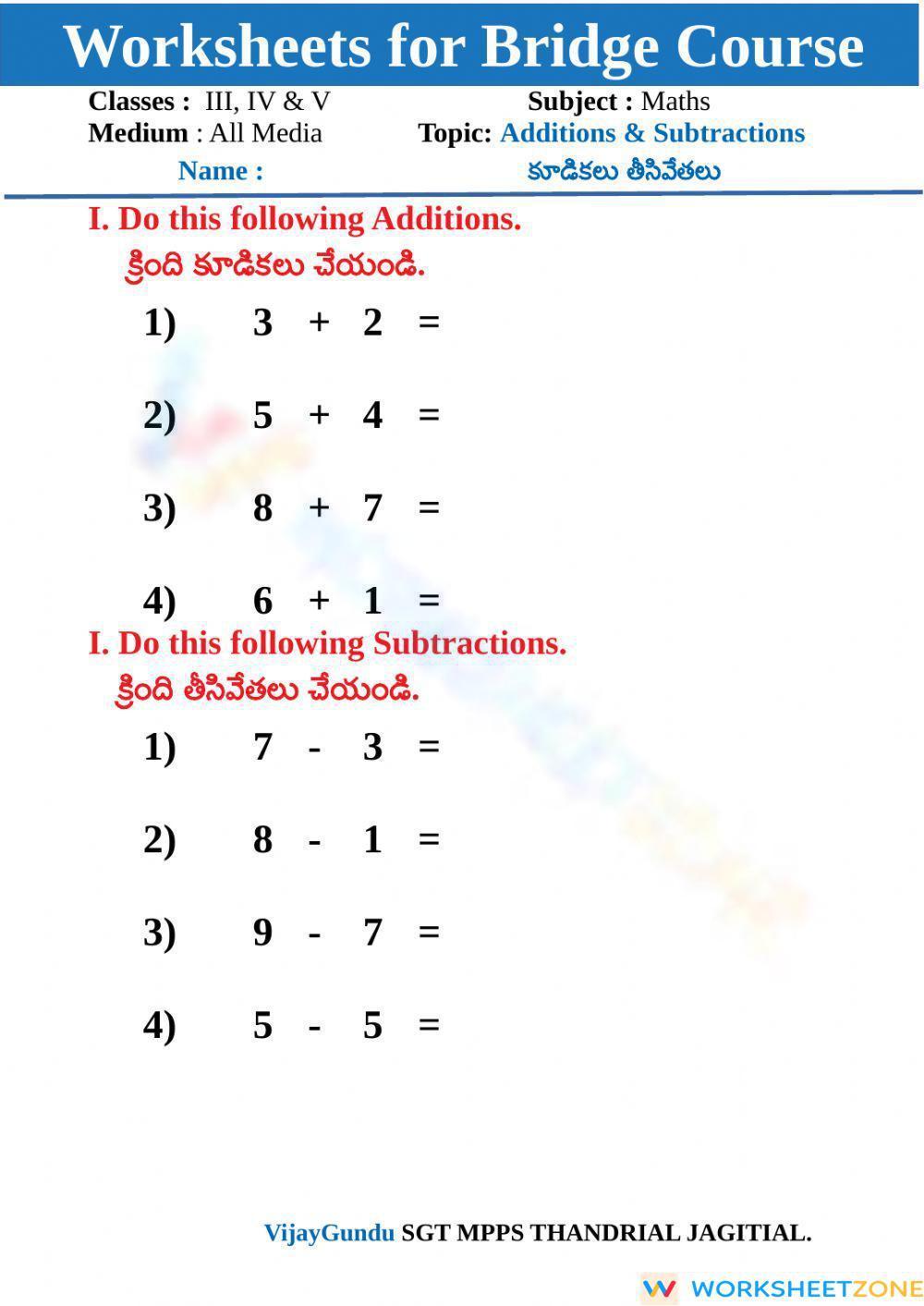 Bridge Course Maths 16 By Vijay Gundu Worksheet Bridge Course Maths 16 By Vijay Gundu Worksheet