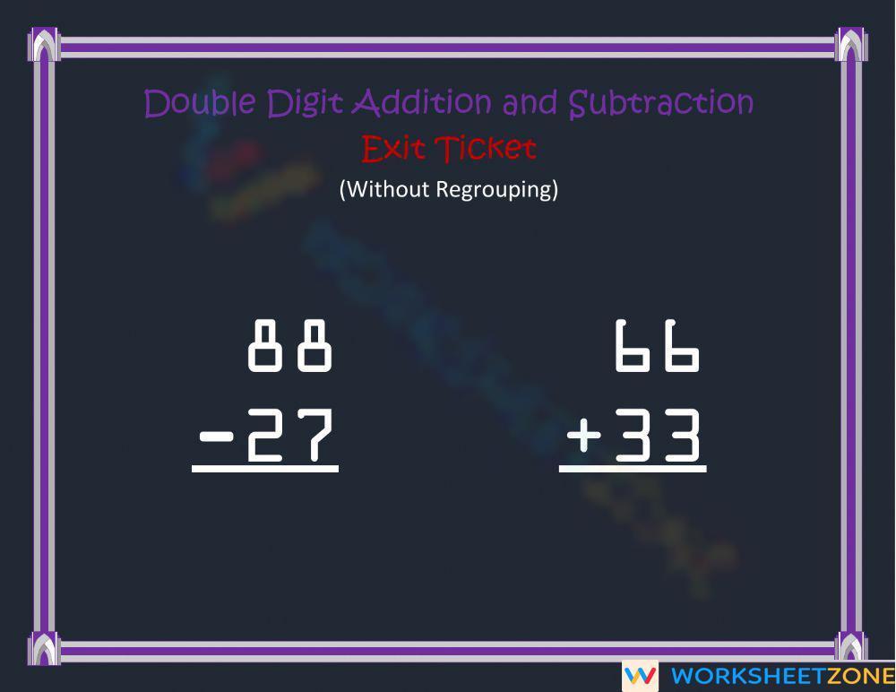 Exit Ticket Double Digit Addition And Subtraction 1 Worksheet