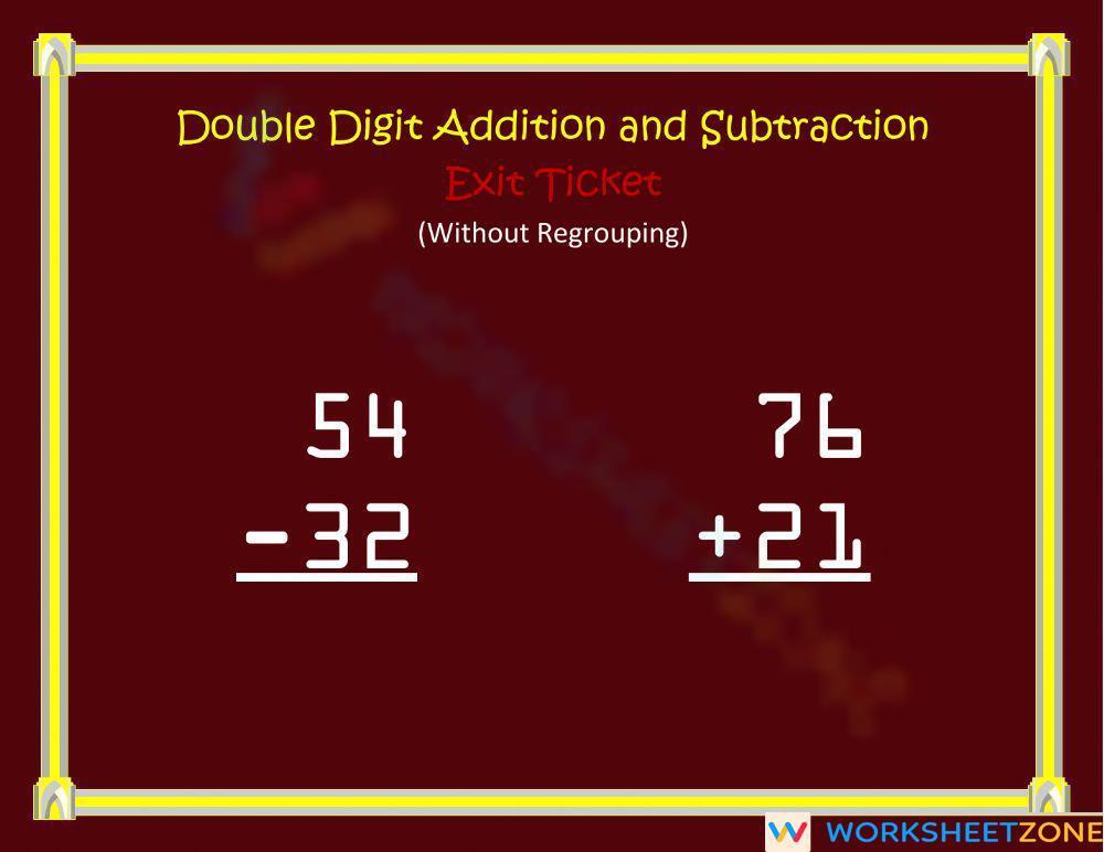 Exit Ticket Double Digit Addition and Subtraction 2 | Worksheet Zone