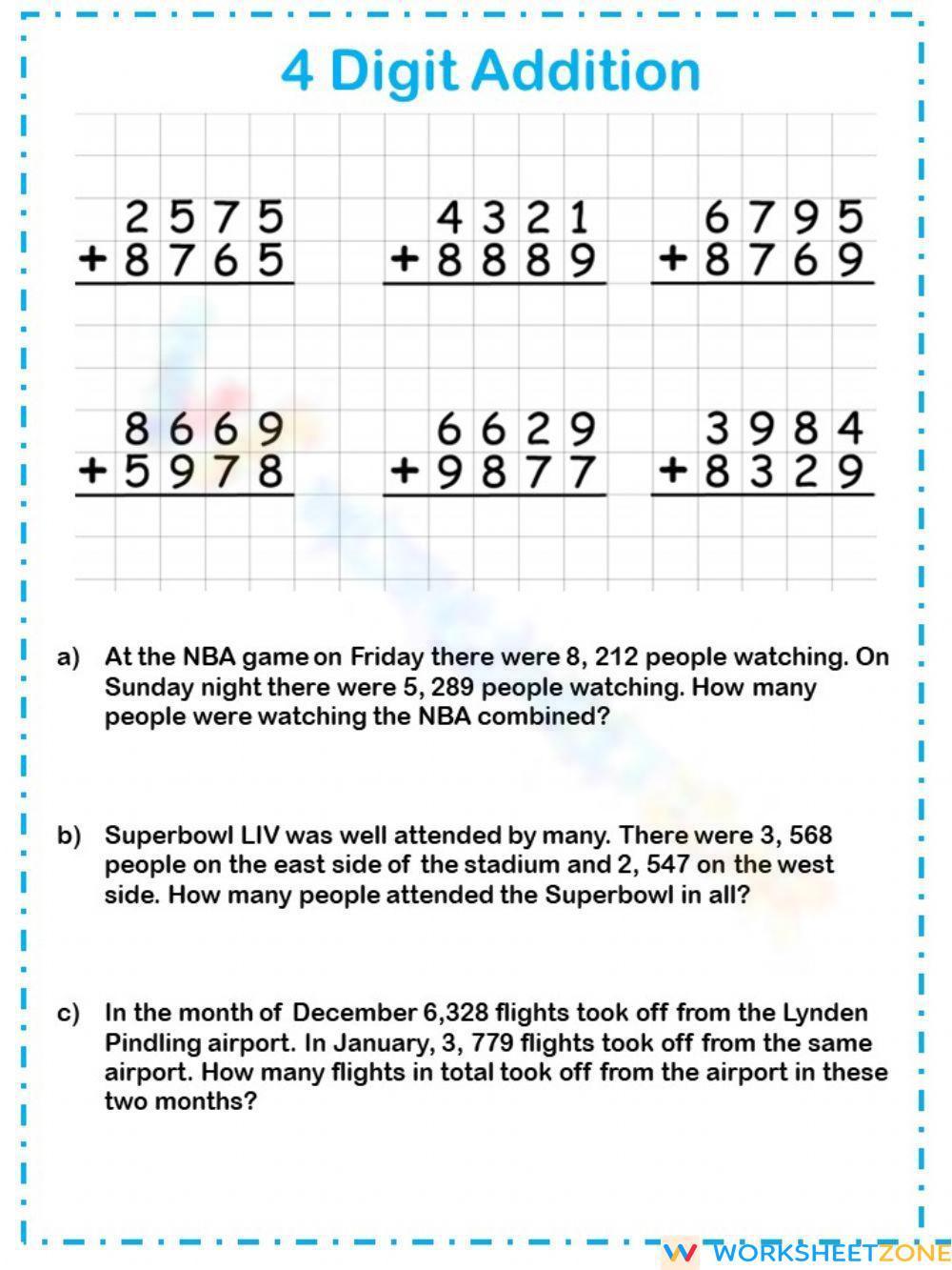 4 Digit Addition With Regrouping Worksheet