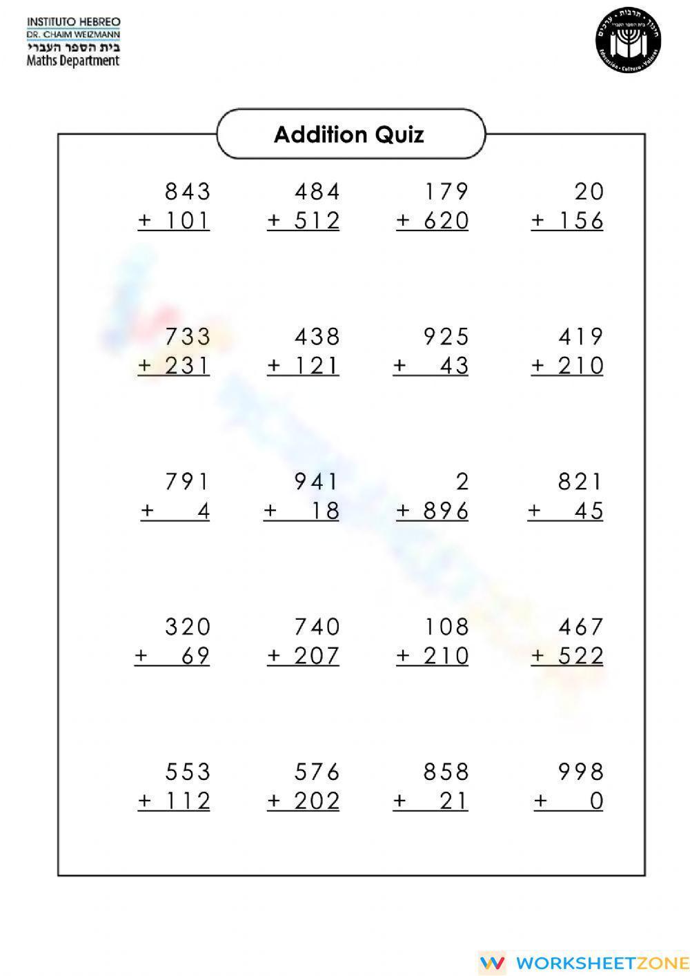Adding Without Regrouping Worksheet