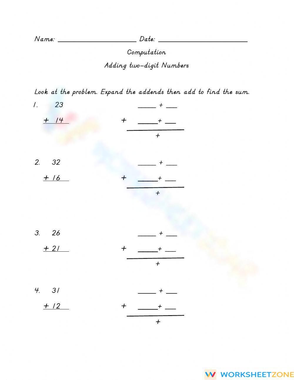 Adding Two-digit Numbers 1 Worksheet