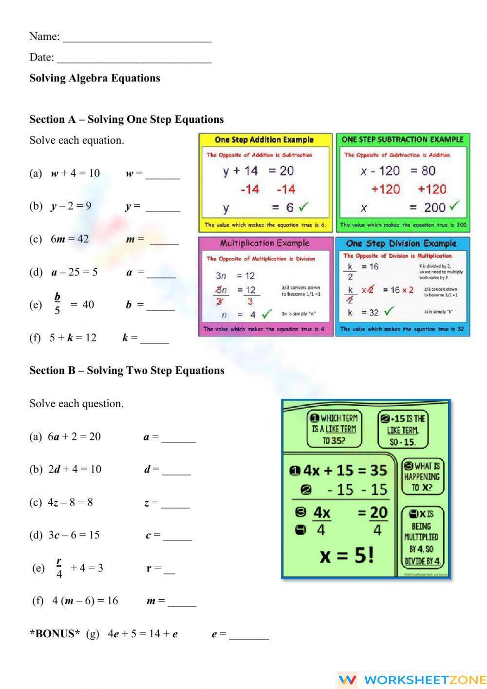 Solving Algebraic Equations Worksheet Solving Algebraic Equations Worksheet