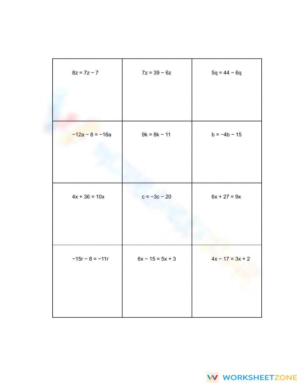 Solving Equations With Variables Worksheet
