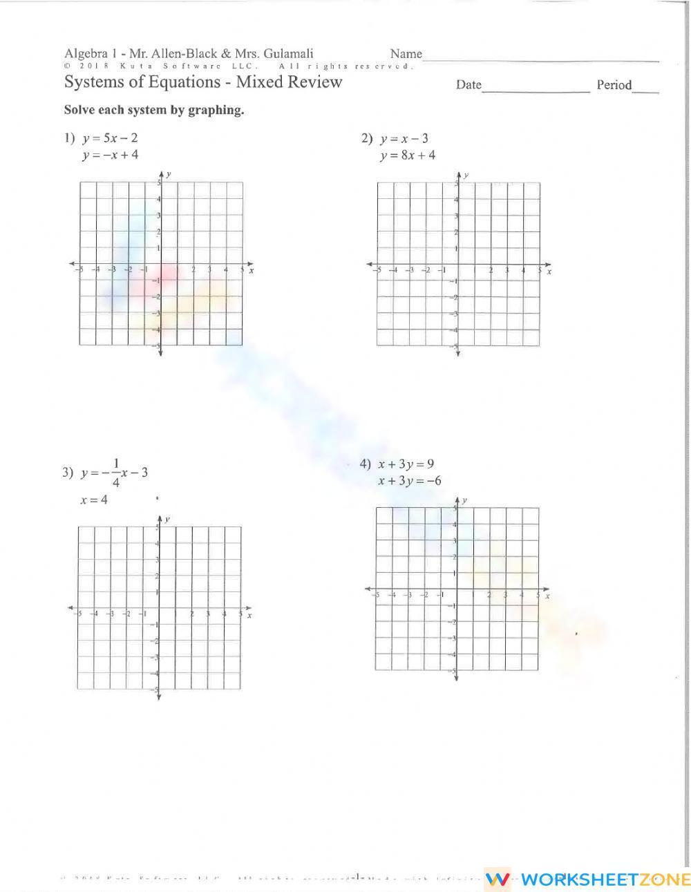 Solving Systems Of Equations Mixed Review Worksheet