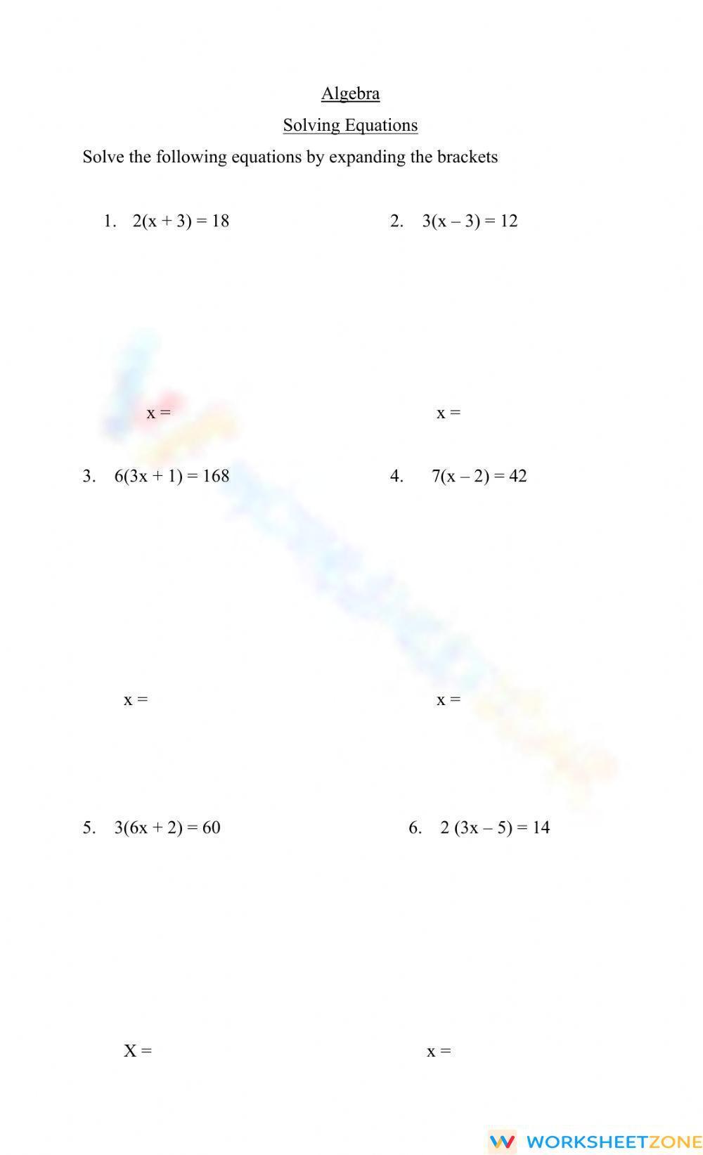 Solving Equations With Brackets Worksheet