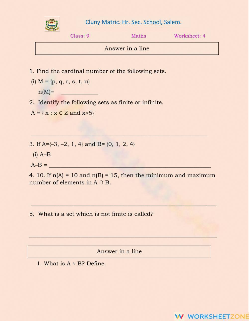 Class 9 Maths 4 Worksheet