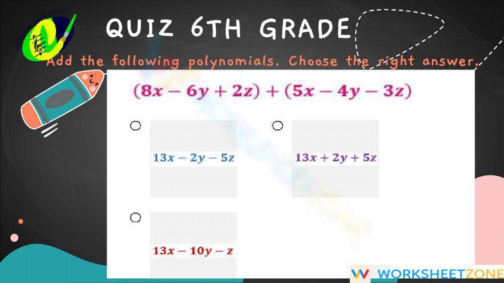 Adding Polynomials 6th Worksheet