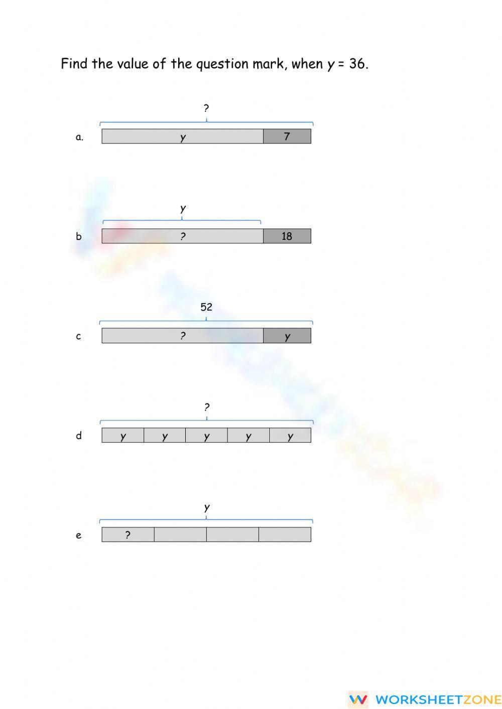 Find The Value Off Question Mark Based On Algebra Bar Model Worksheet