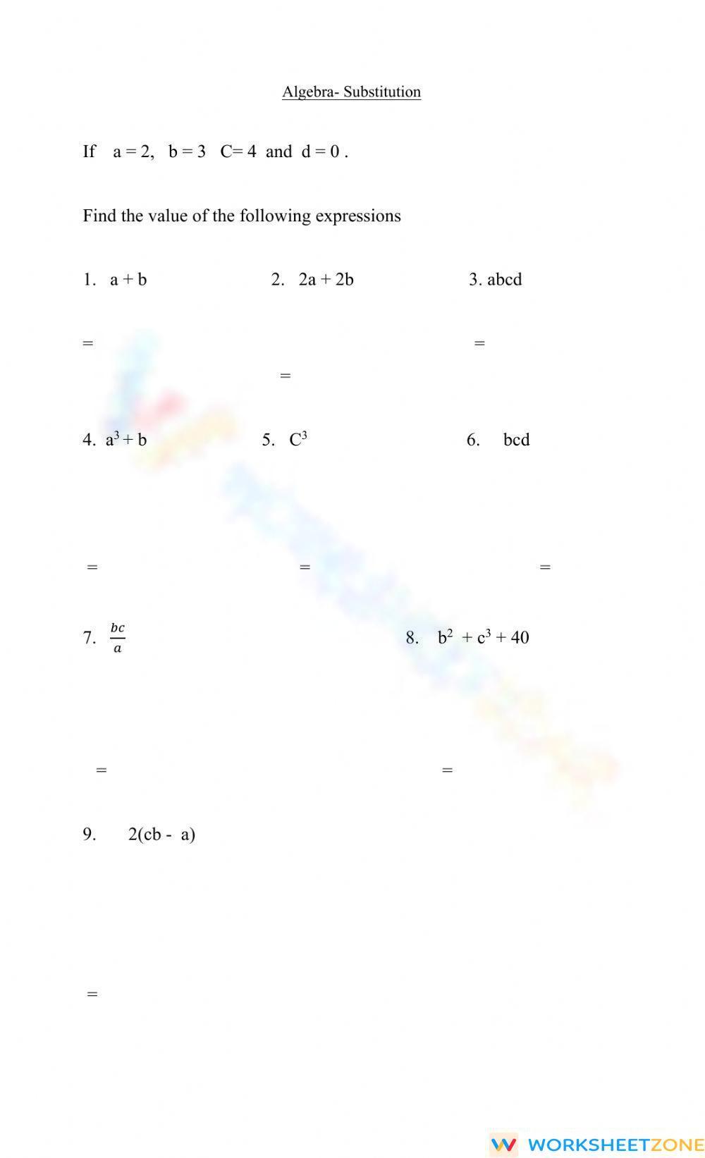 Substitution Worksheet