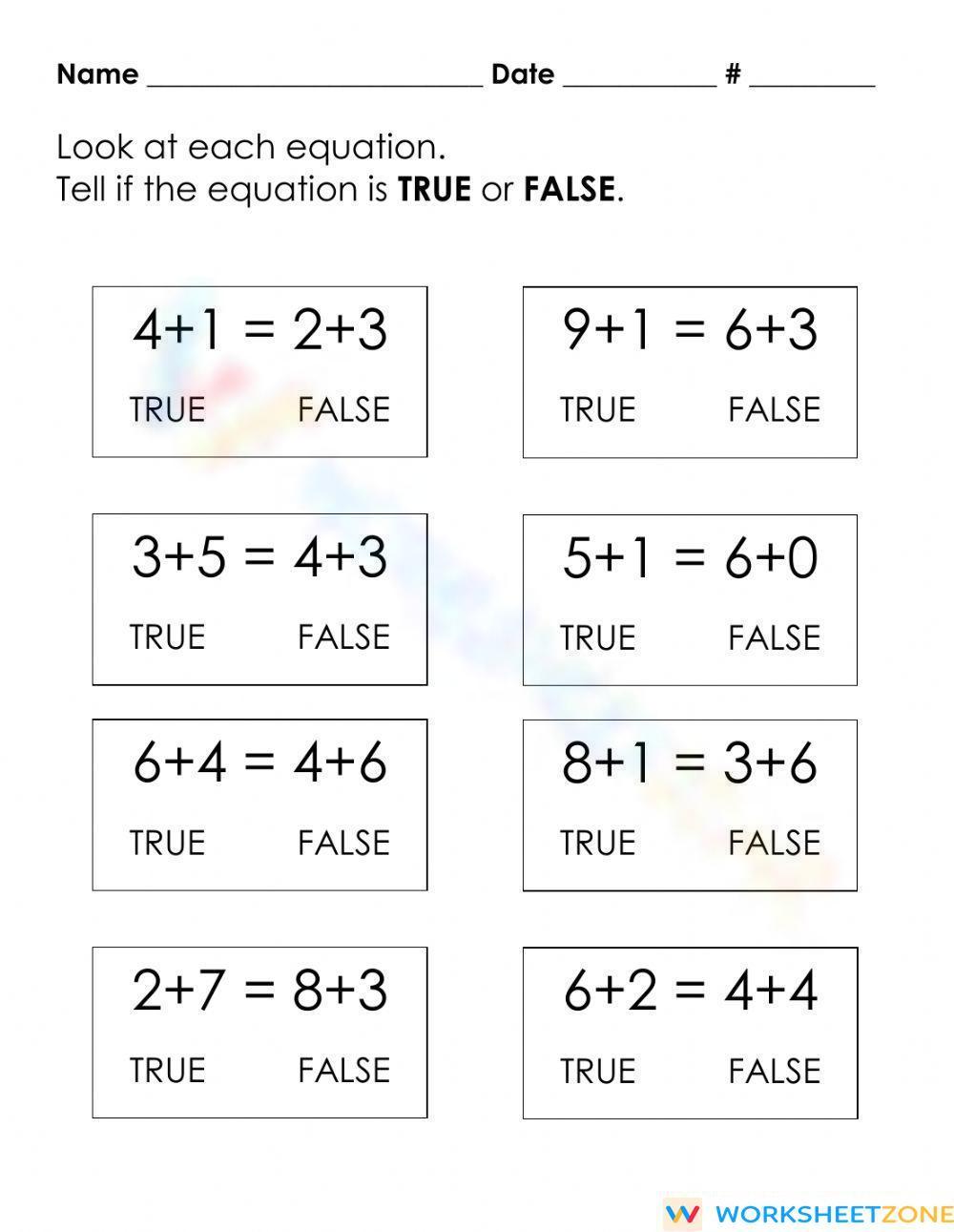 Equal Equations Worksheet