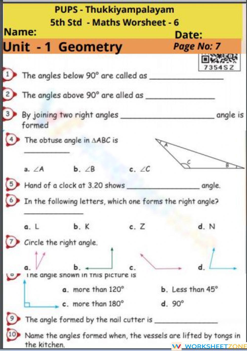 Maths Geometry Worksheet
