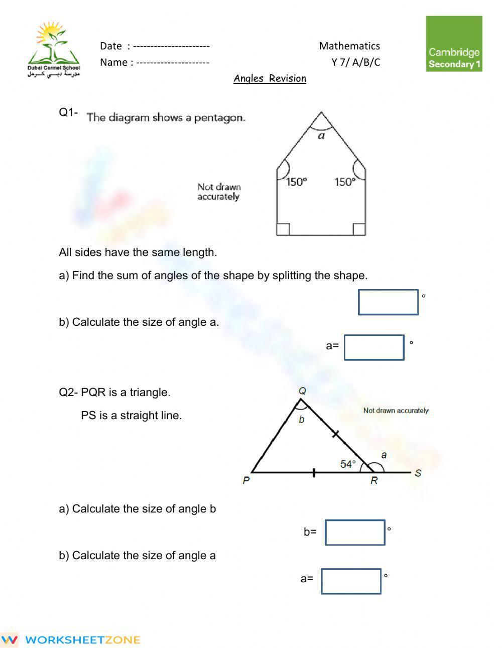 Calculating Angles Worksheet