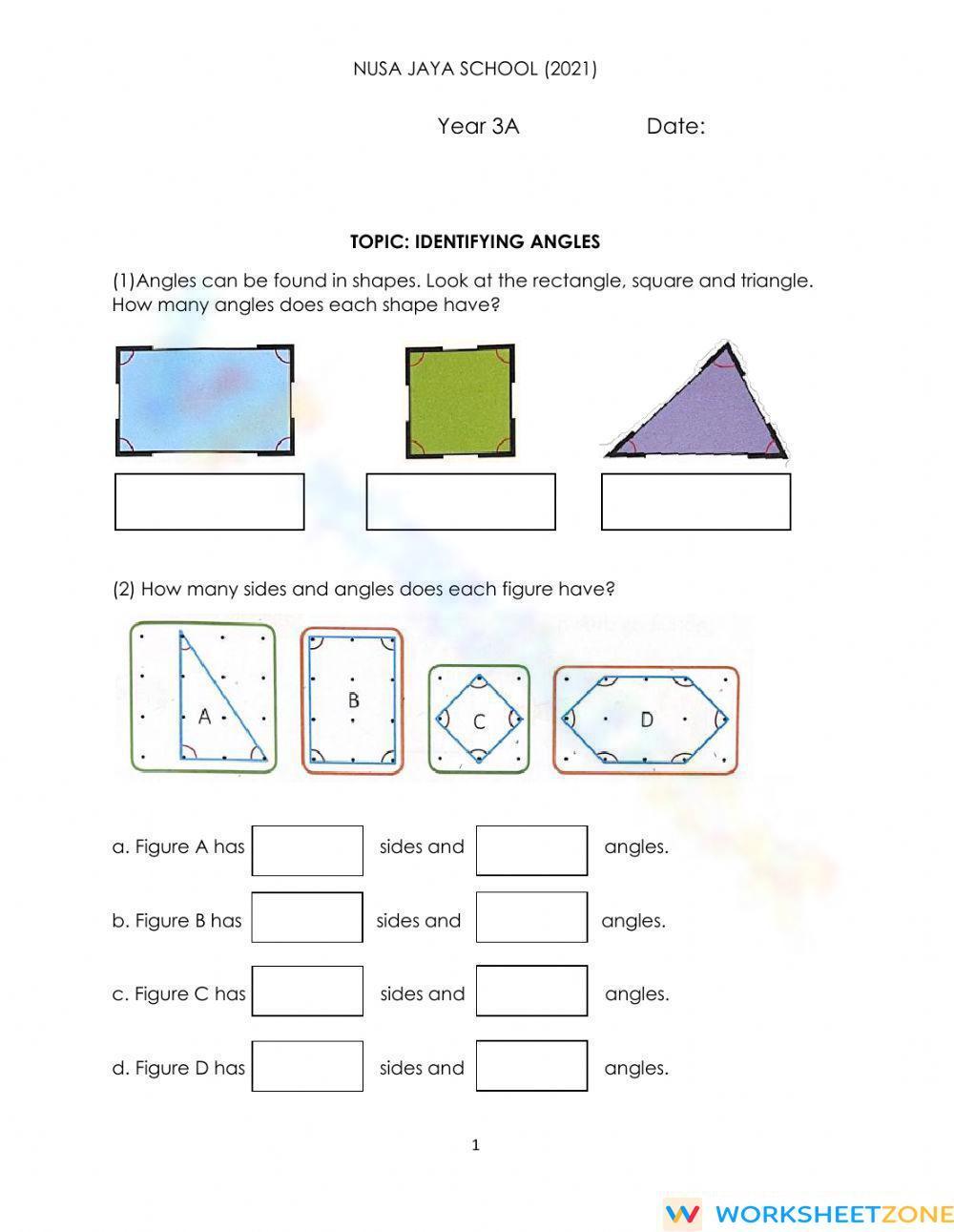 Identifying Angles Worksheet
