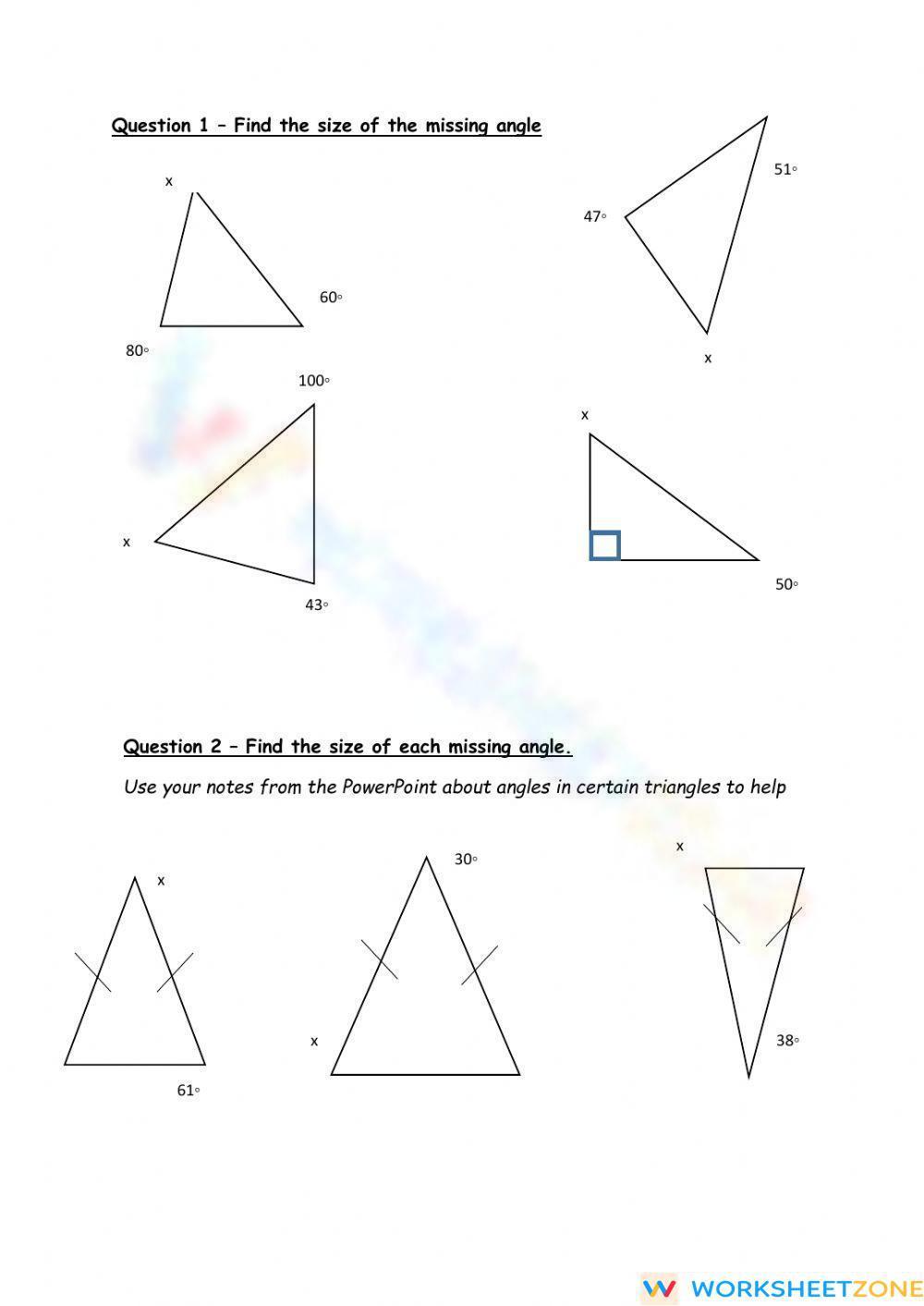 Angles In A Triangle Worksheet