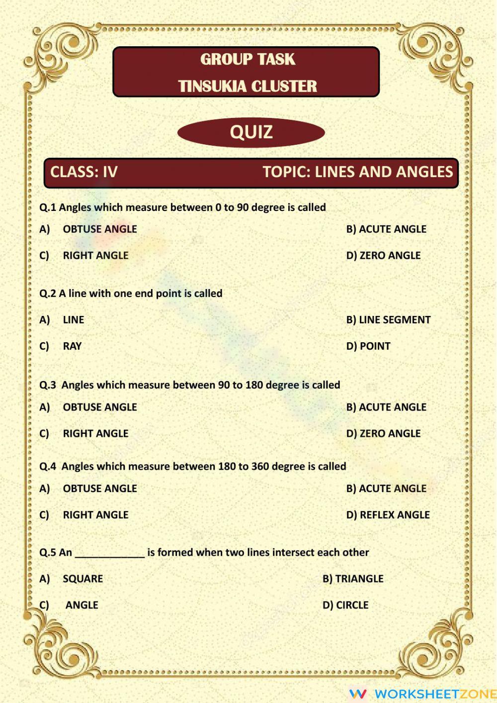 Lines And Angles Worksheet