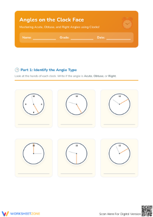 Essential Grade 4-6 Angles on Clock Face Worksheet